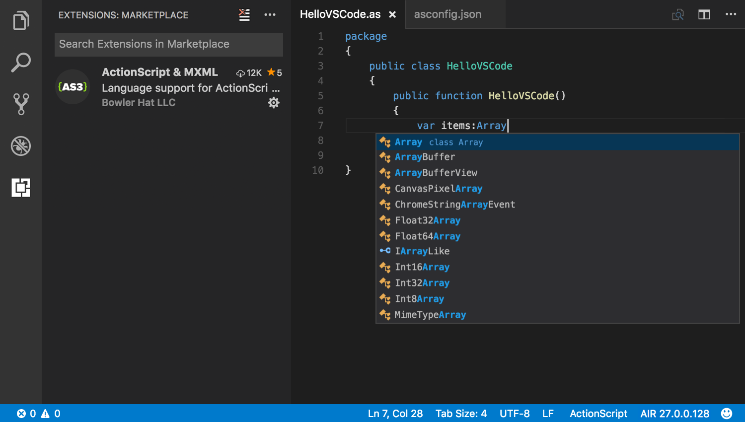 ActionScript & MXML for Visual Studio Code